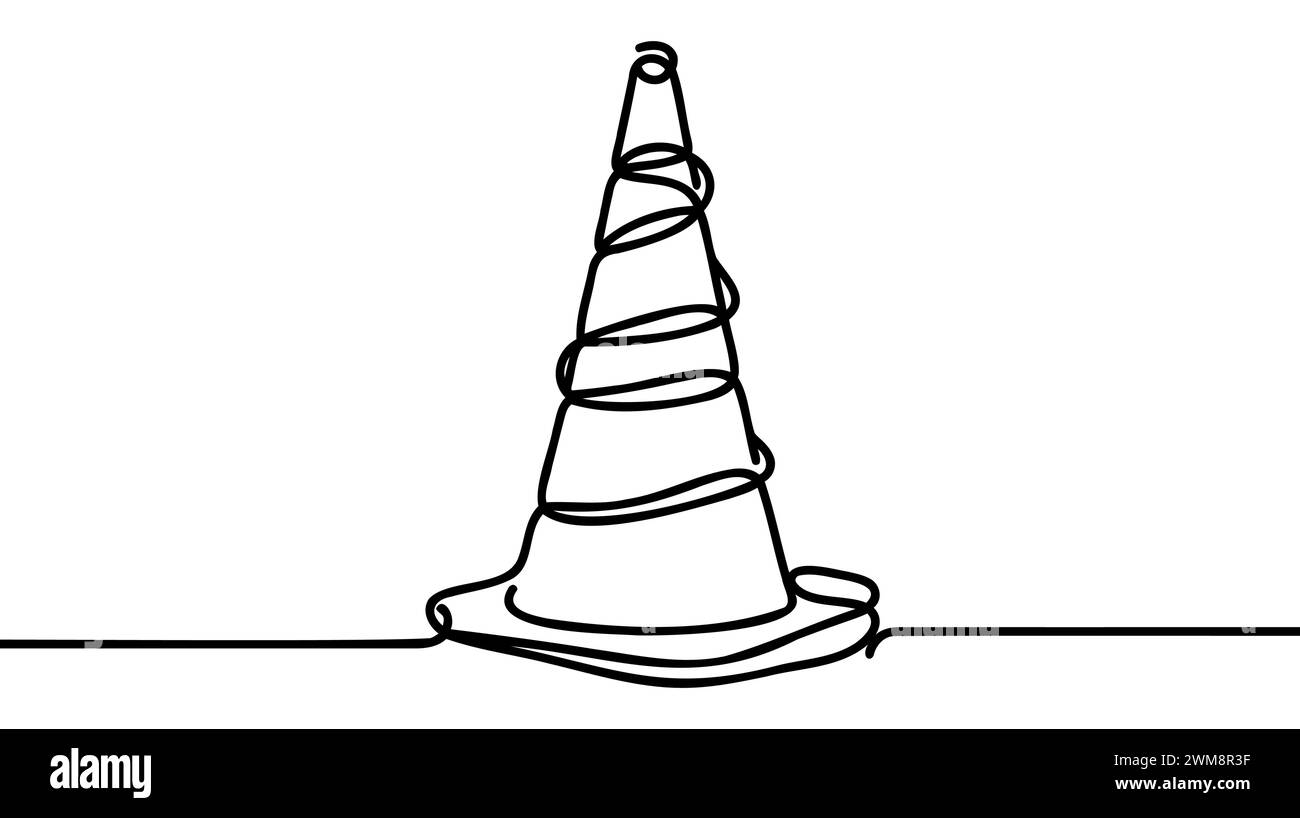 Road cone line continuous drawing vector. One line Road cone vector ...