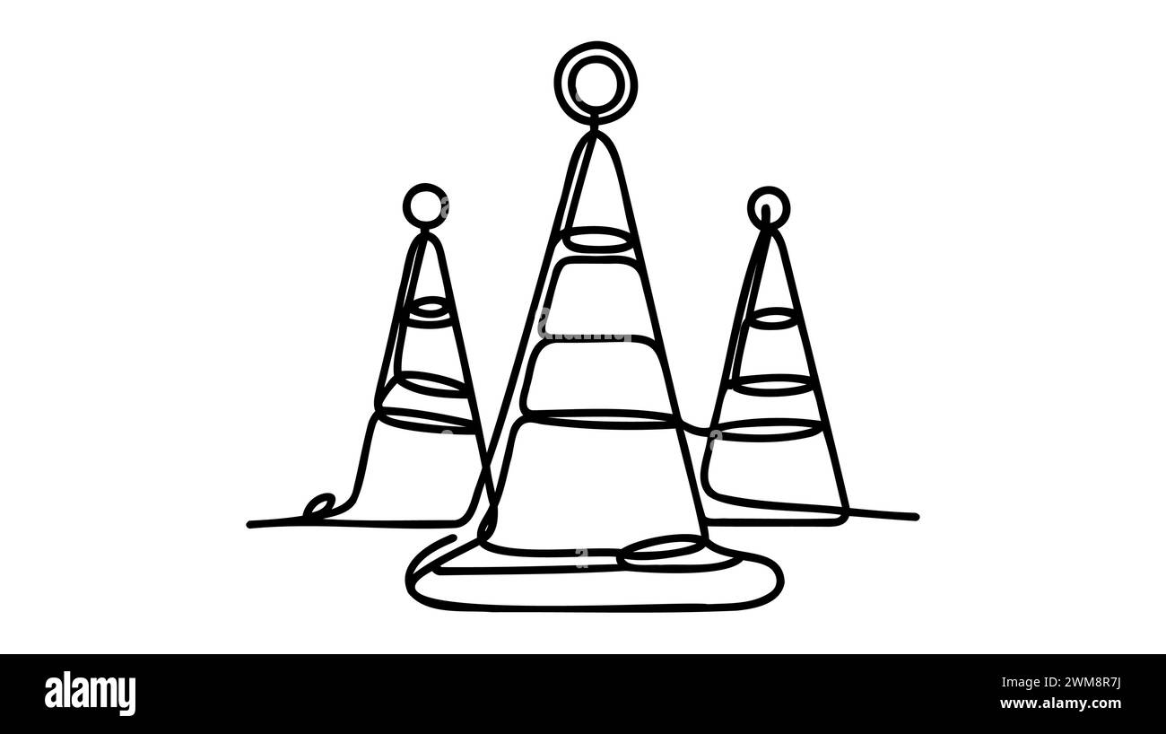 Road cone line continuous drawing vector. One line Road cone vector ...