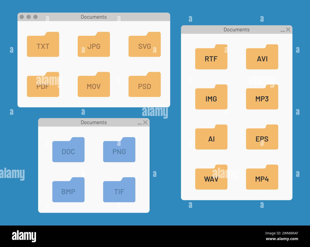 desktop interface window with folders file format document shape icon isolated simple ui vector ...