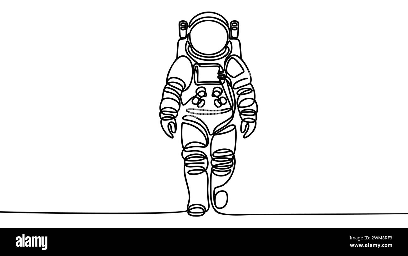 Single continuous line drawing of Astronaut vintage style. Astronaut ...