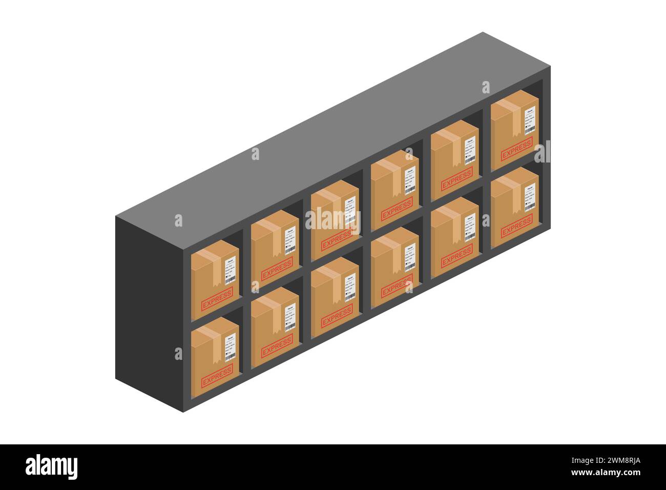 storage shelf bookcase with parcel boxes isometric vector flat ...