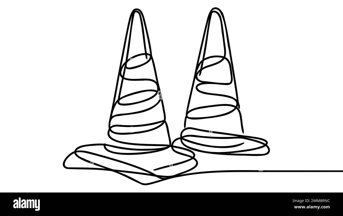 Road cone line continuous drawing vector. One line Road cone vector ...