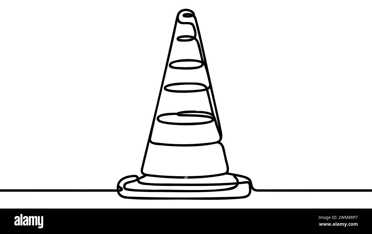 Road cone line continuous drawing vector. One line Road cone vector ...