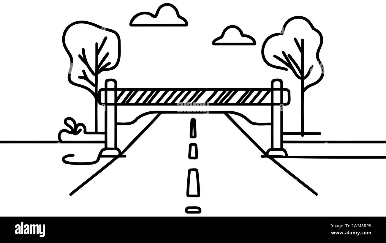 Continuous one line drawing barrier gates. Urban life. Single line draw ...