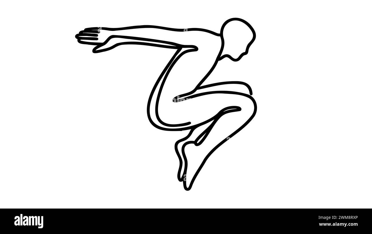 Person jumping one continuous line illustration on white background ...