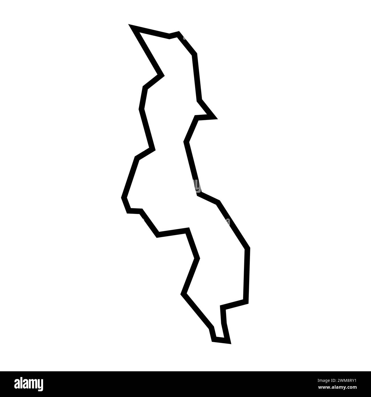 Malawi country thick black outline silhouette. Simplified map. Vector ...