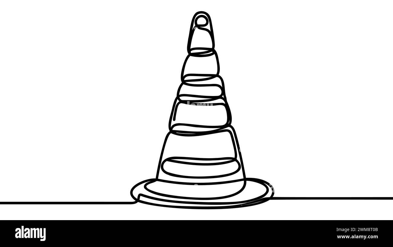 Road cone line continuous drawing vector. One line Road cone vector ...