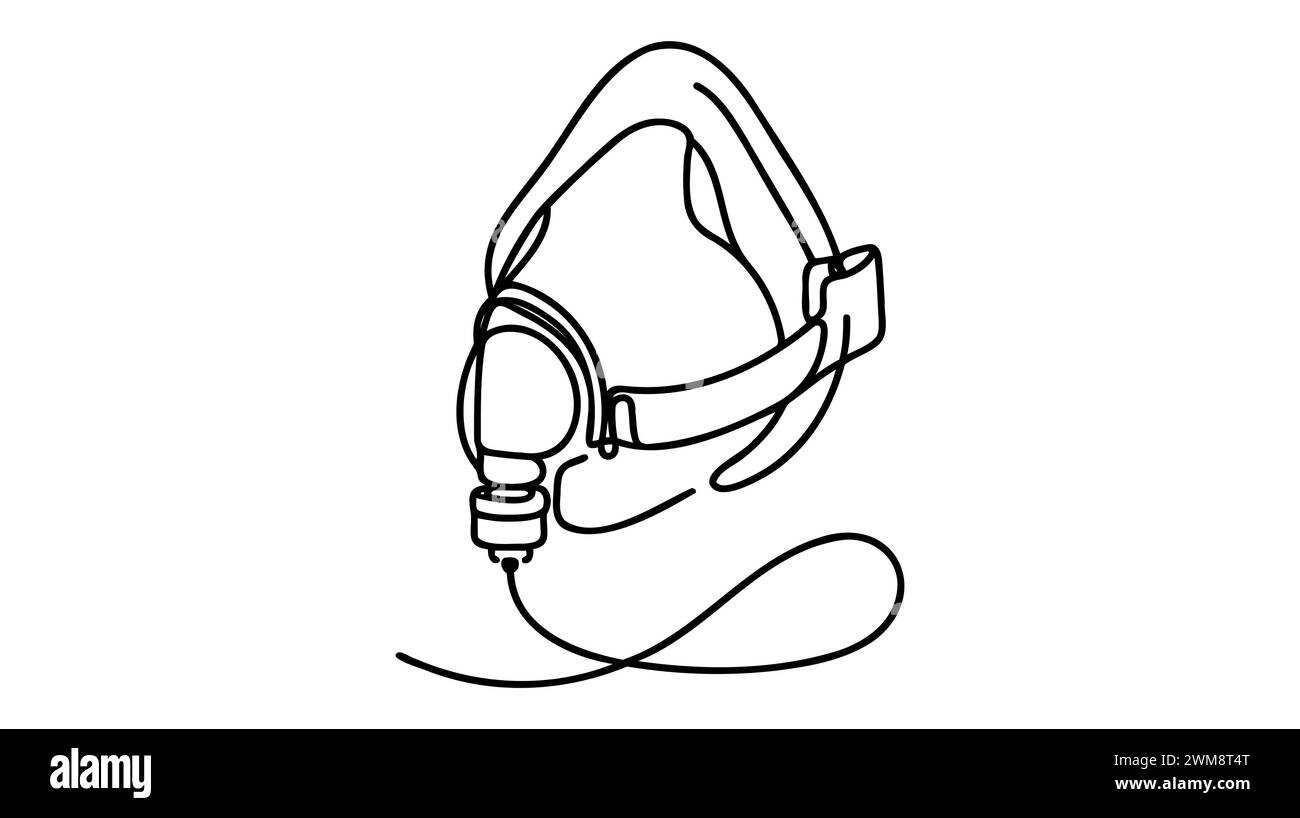 Oxygen mask icon, one continuous line vector illustration on white background Stock Vector Image ...