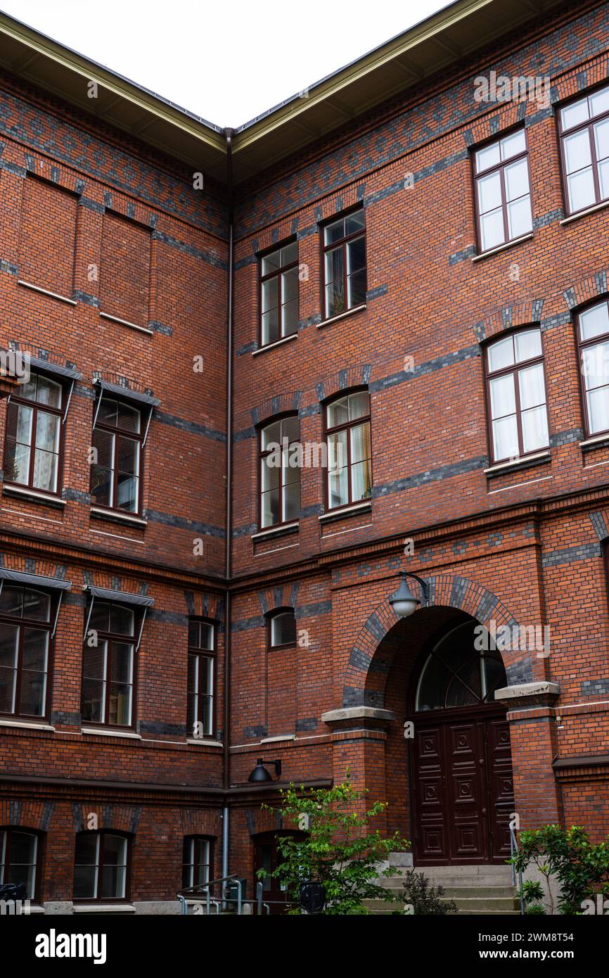 Corner of a brick school building Stock Photo - Alamy