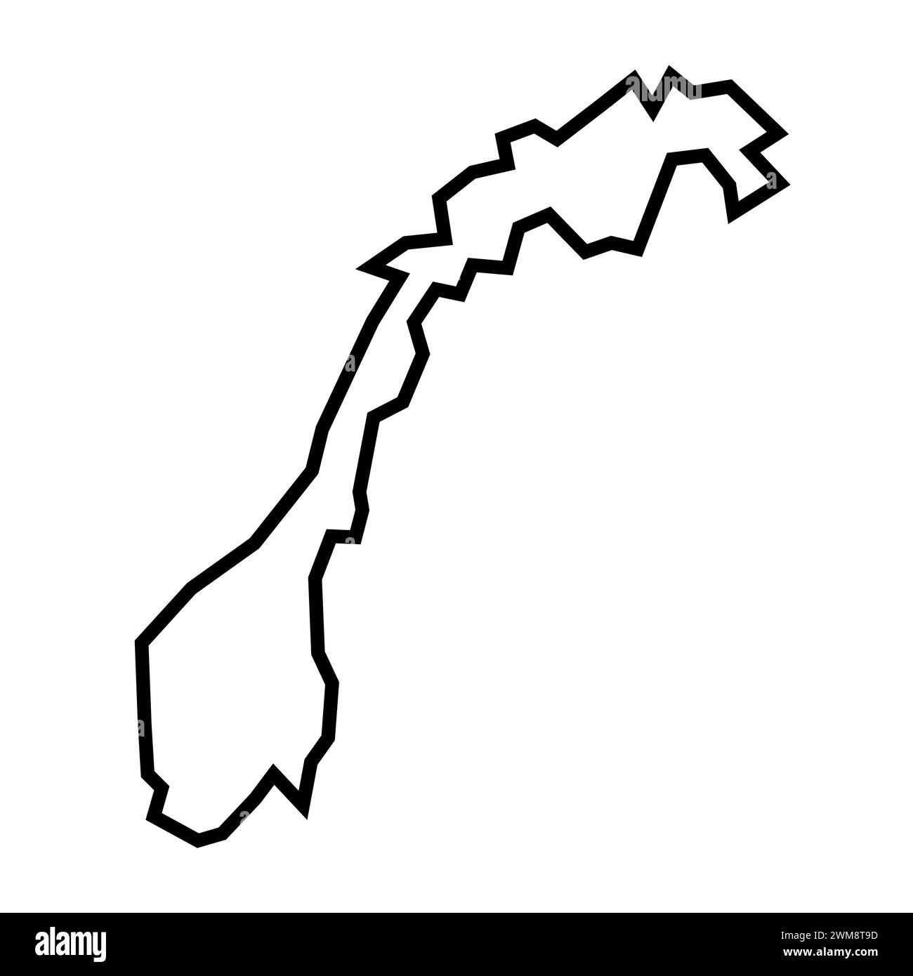 Norway country thick black outline silhouette. Simplified map. Vector ...