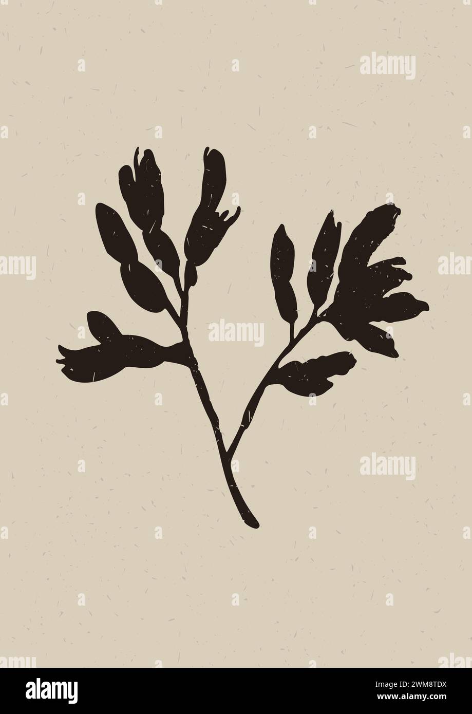 Handmade linocut wildflower sprig vector motif clipart in folkart ...