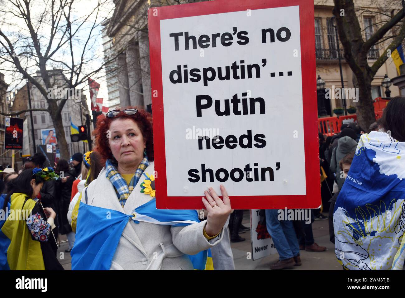 London, UK. 24th Feb, 2024. Ukrainians rally in Trafalgar Square on the ...