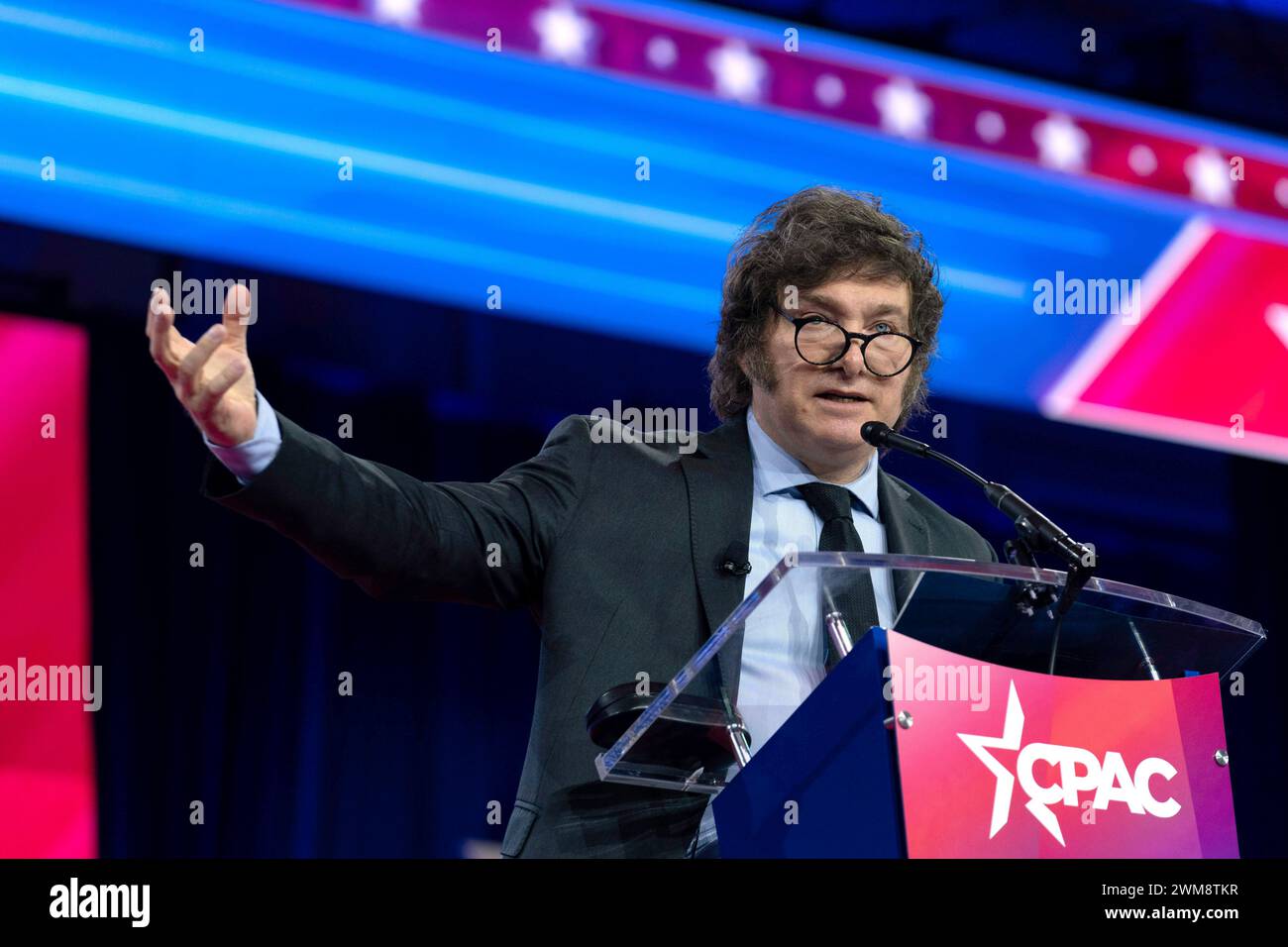 Argentina's President Javier Milei speaks during the Conservative ...