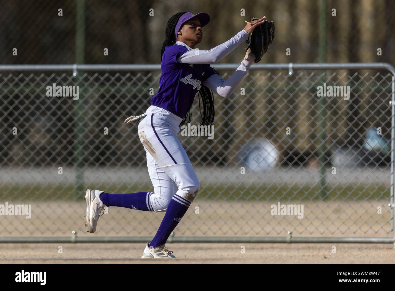 Alcorn State outfielder Kennedy Terry (13) tracks down a line drive for ...