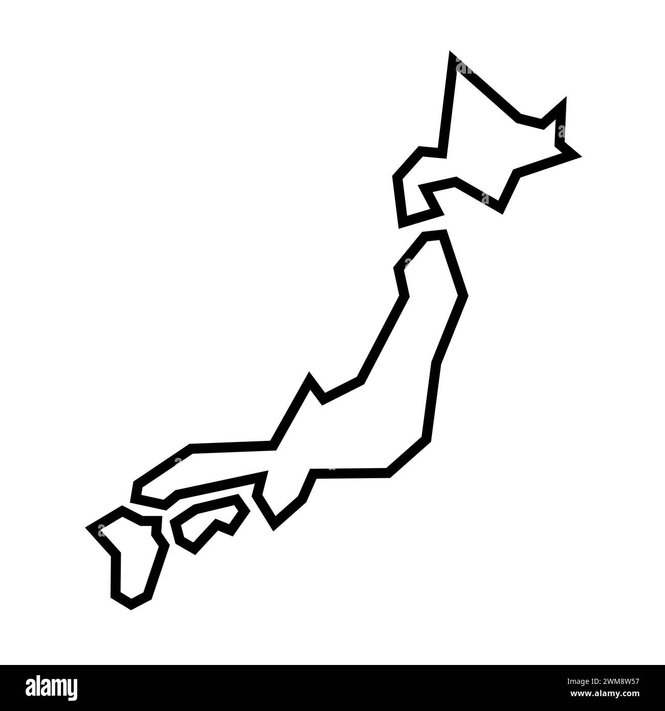 Japan country thick black outline silhouette. Simplified map. Vector ...