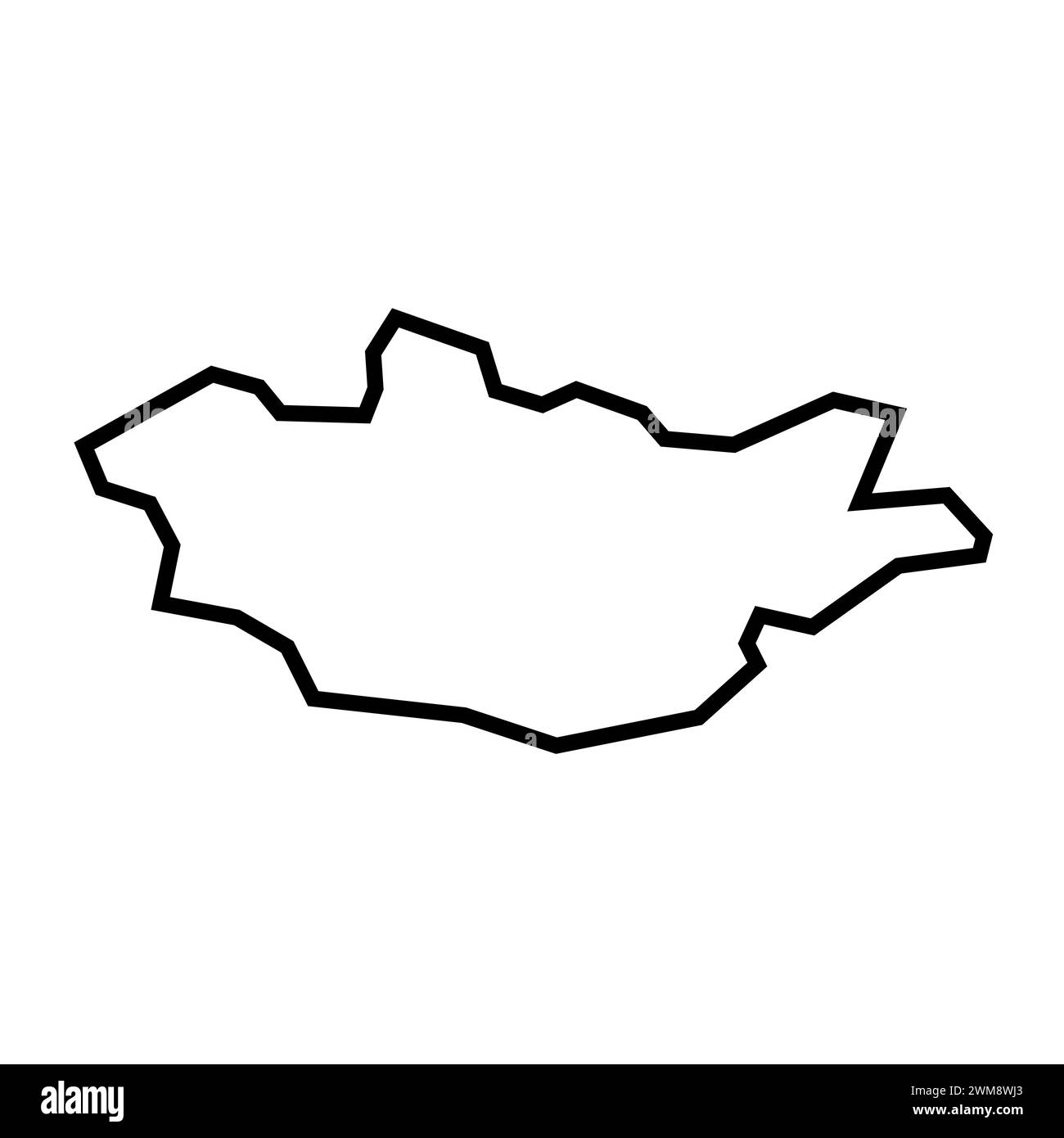 Mongolia country thick black outline silhouette. Simplified map. Vector ...