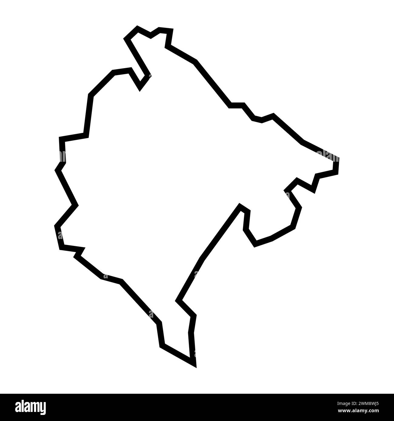Montenegro country thick black outline silhouette. Simplified map. Vector icon isolated on white ...