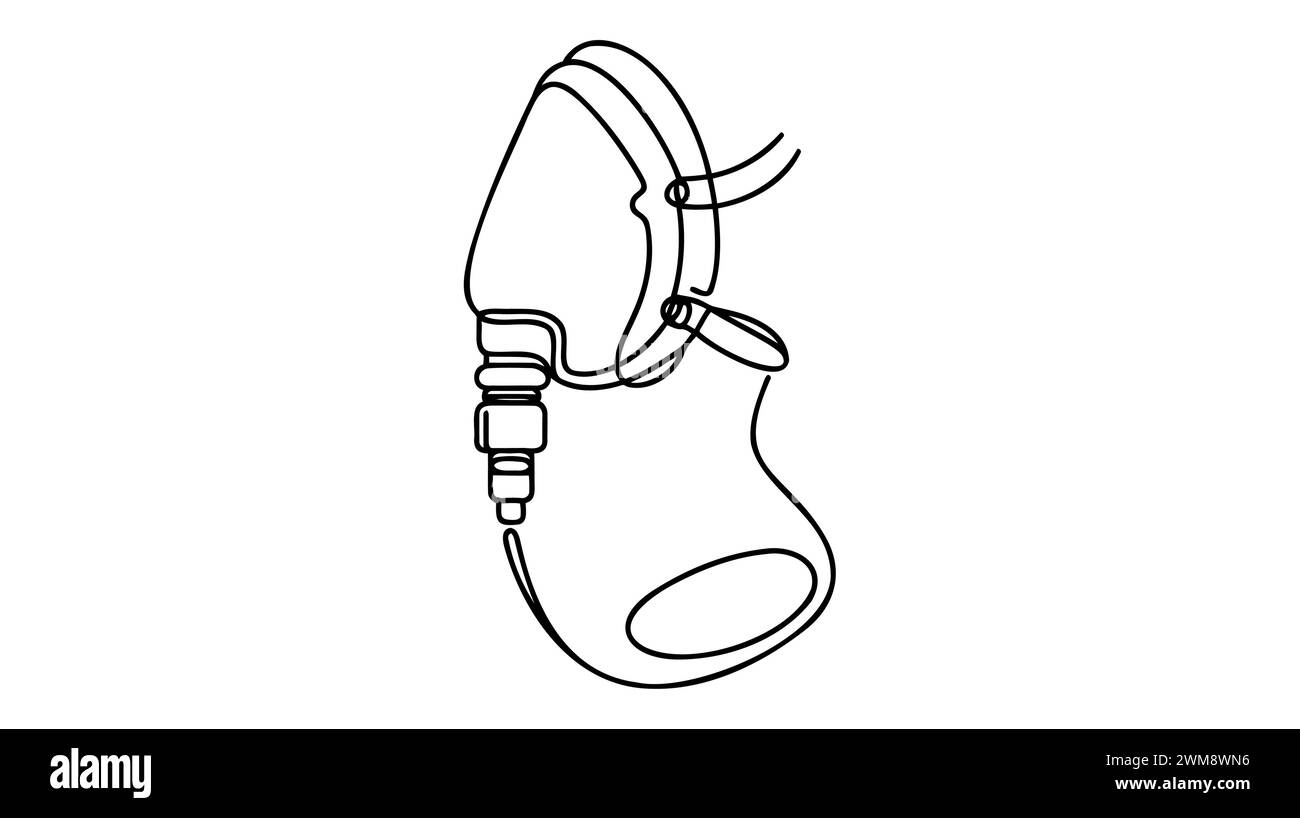 Oxygen mask icon, one continuous line vector illustration on white background Stock Vector Image ...