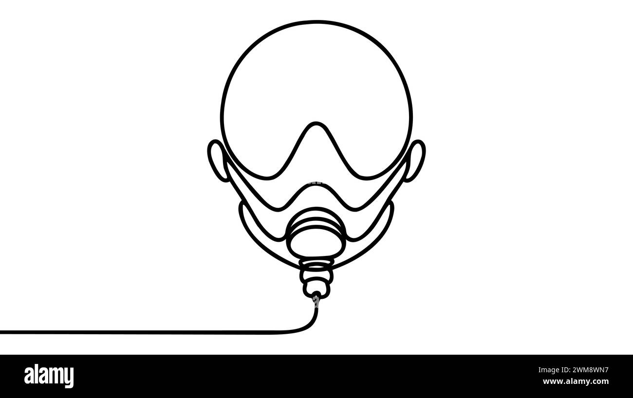 Oxygen mask icon, one continuous line vector illustration on white background Stock Vector Image ...
