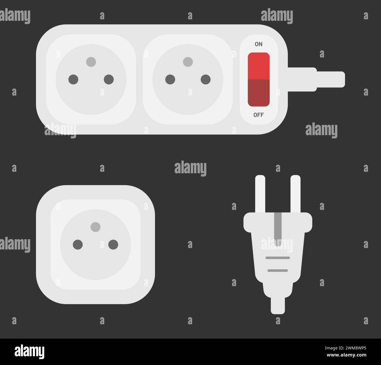power outlet plug extension strip french type e set vector flat ...