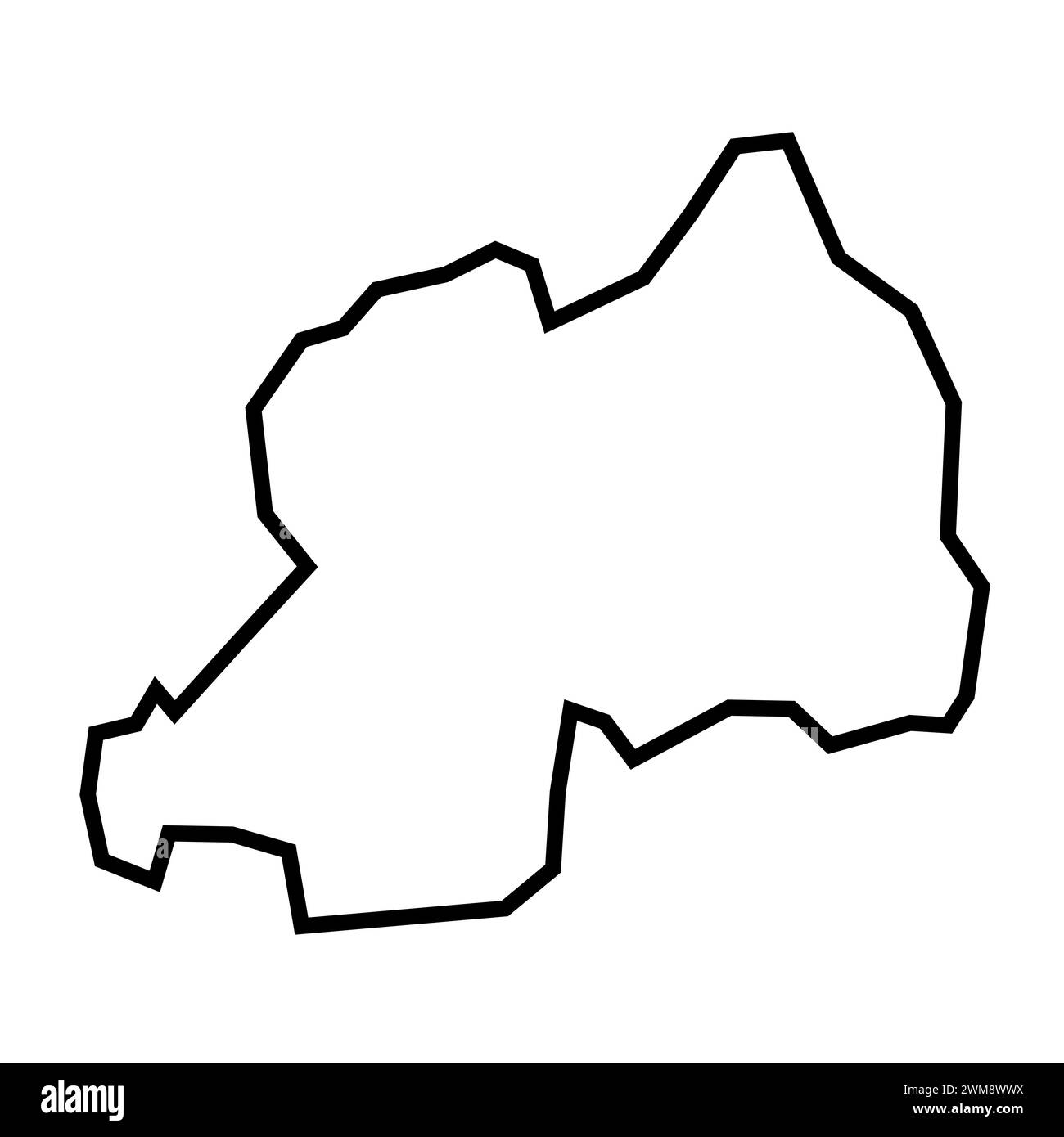 Rwanda country thick black outline silhouette. Simplified map. Vector ...
