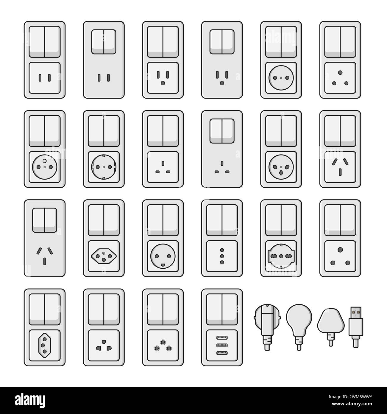 power outlet world standards icons set vector flat illustration Stock ...