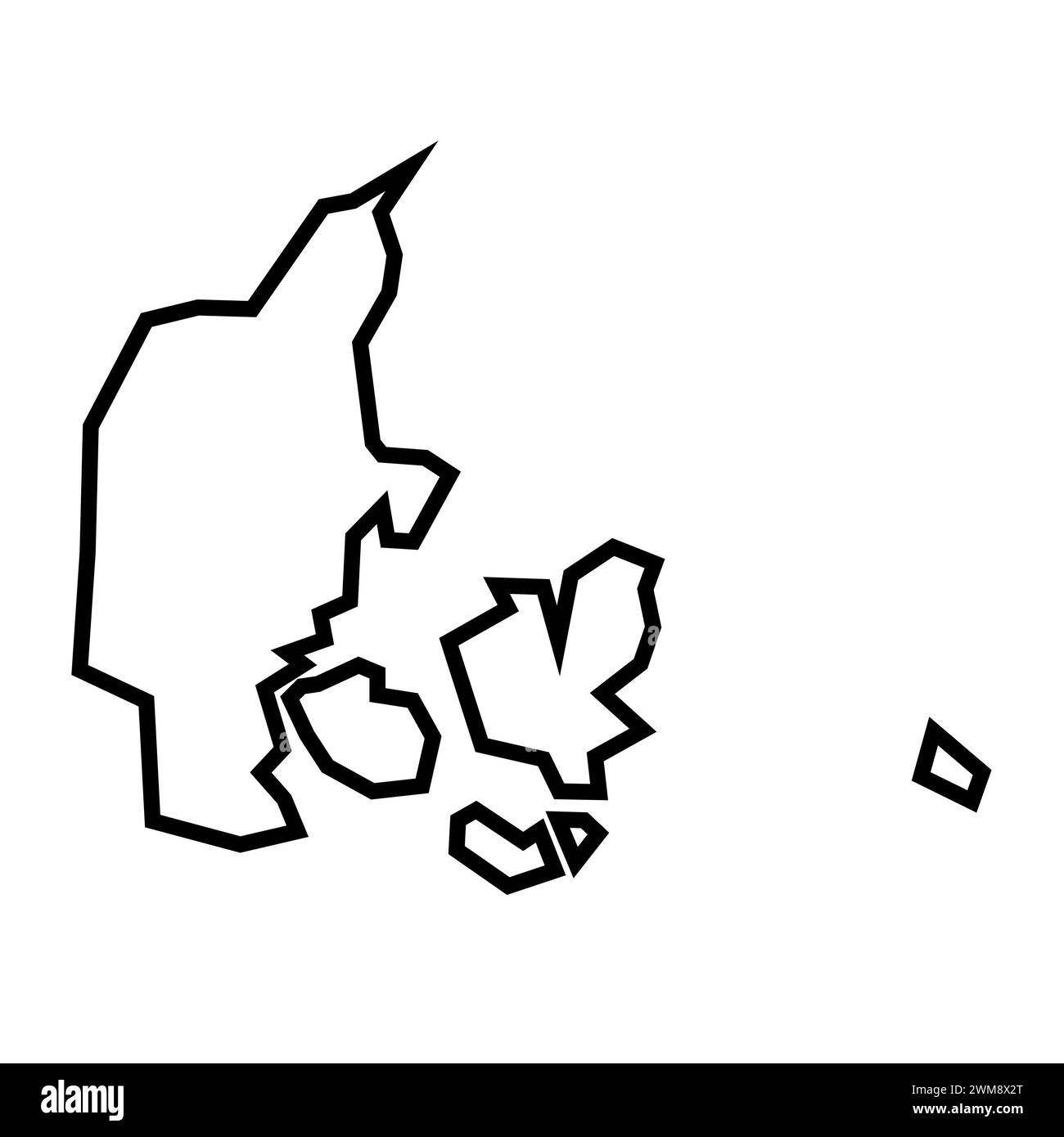 Denmark country thick black outline silhouette. Simplified map. Vector icon isolated on white ...