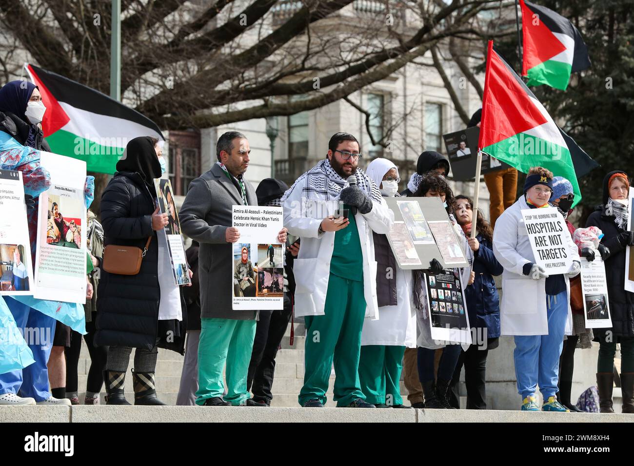 Cardiologist Samer Muallem (4th from left) speaks during the Healthcare ...