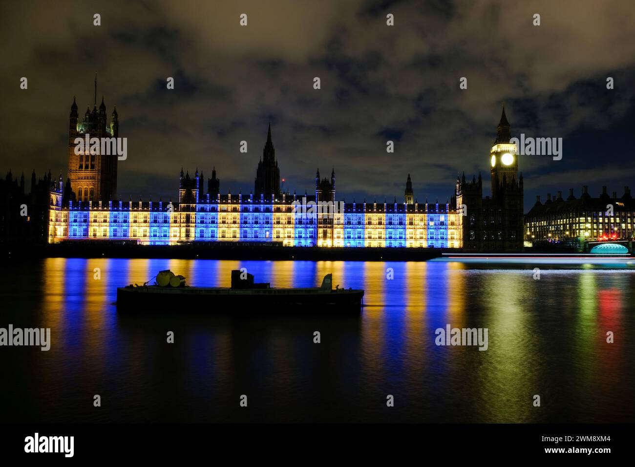 London, UK, 24th February, 2024. The Houses of Parliament light up in ...