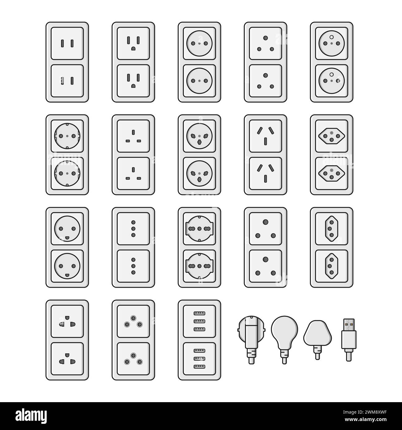 power outlet world standards icons set vector flat illustration Stock ...