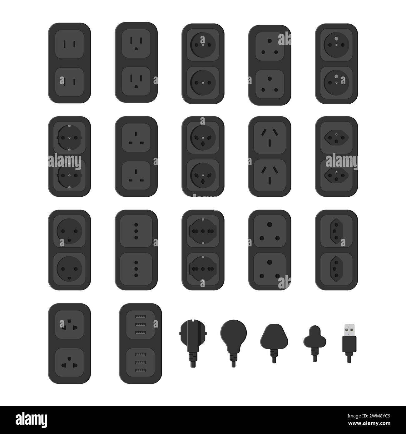 power outlet world standards icons set vector flat illustration Stock ...