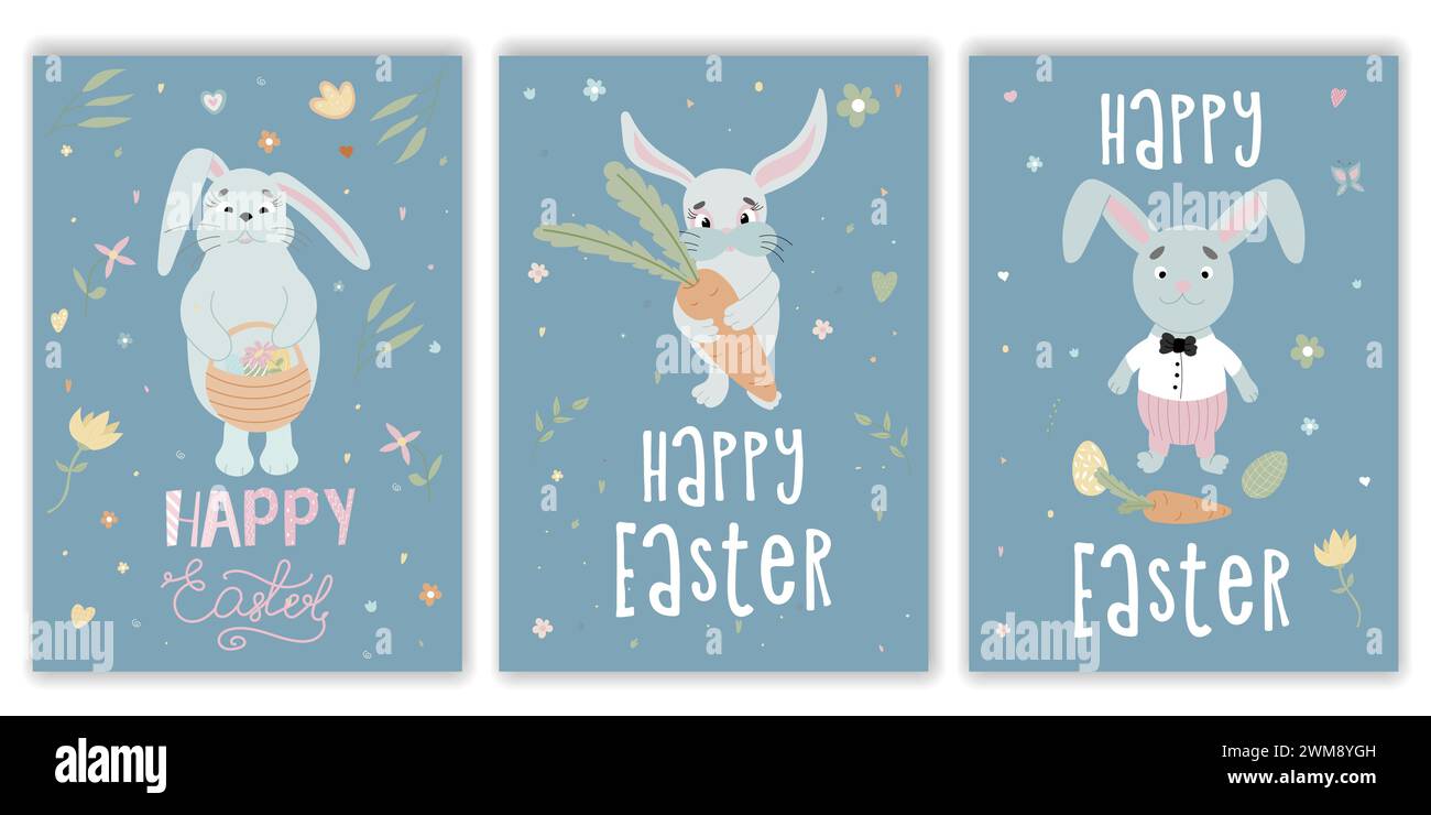 Happy Easter postcards. A set of vector Easter illustrations. Easter ...