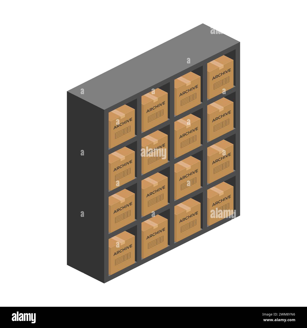 storage shelf bookcase with parcel boxes isometric vector flat ...
