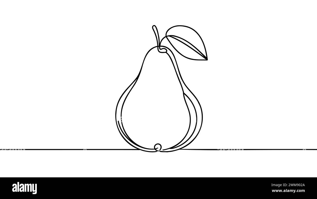 Pear fruit in continuous one line art drawing style. Minimalist black ...