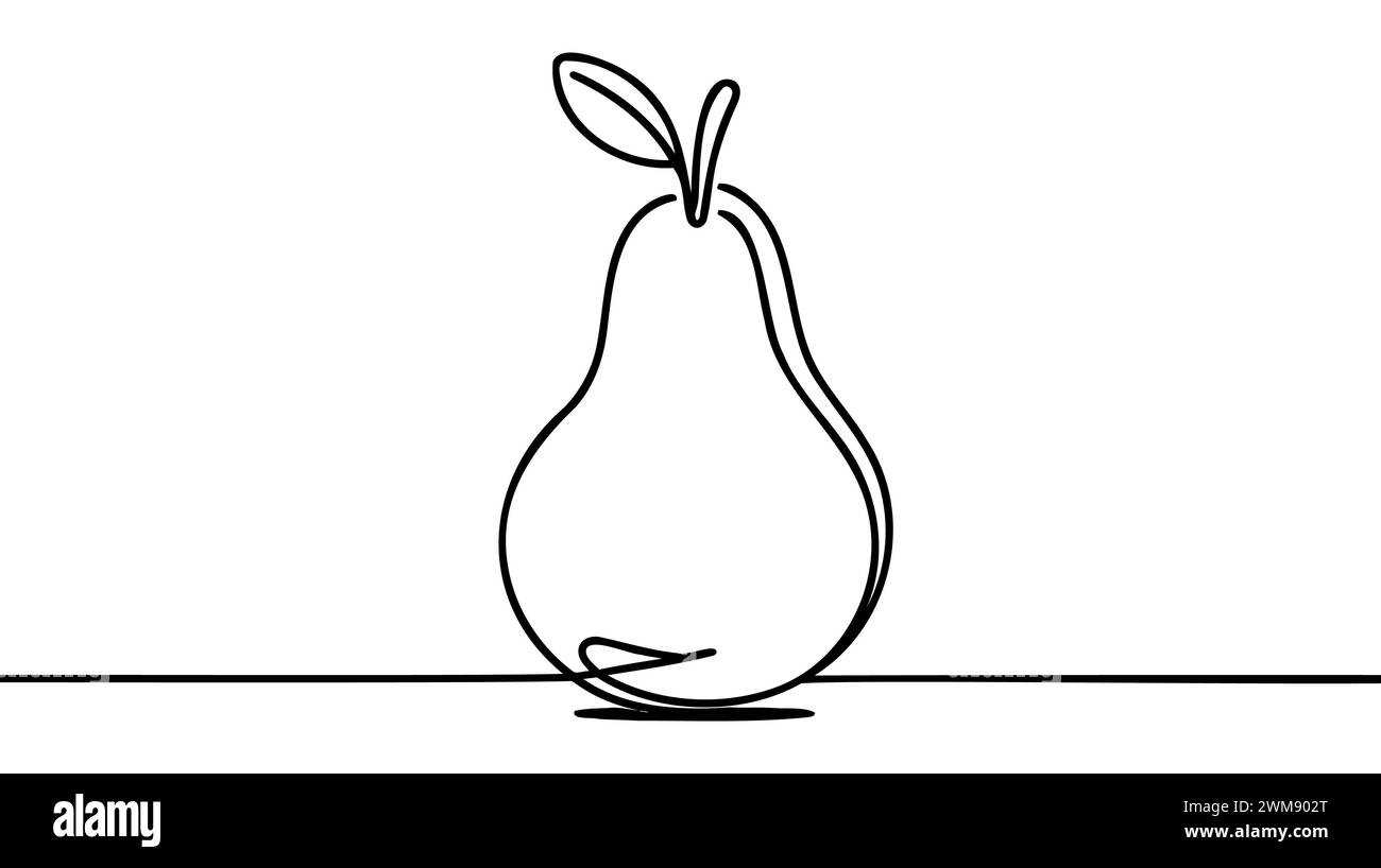 Pear fruit in continuous one line art drawing style. Minimalist black ...