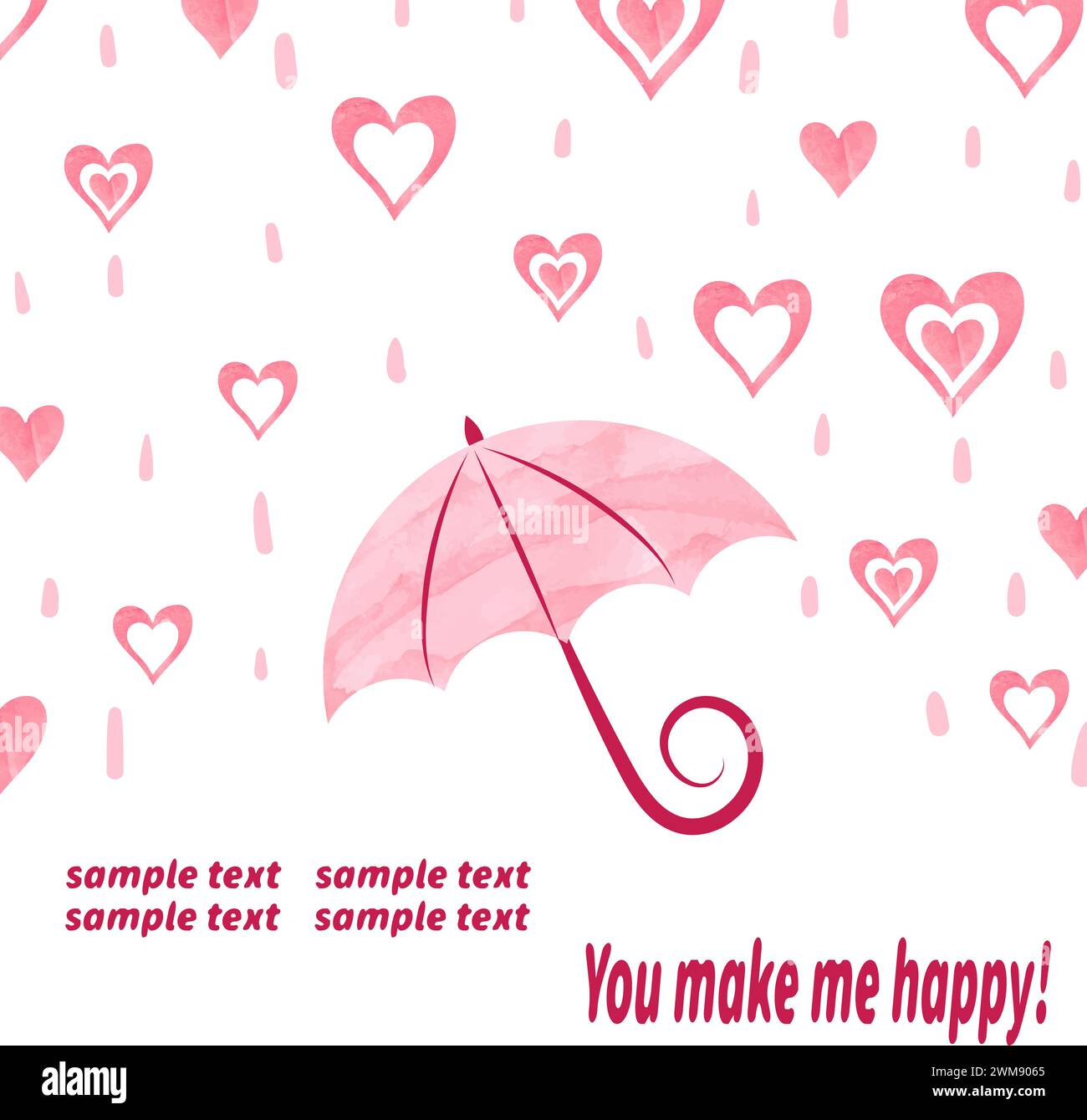 Watercolor love vector illustration with umbrella and hearts. Love rain ...