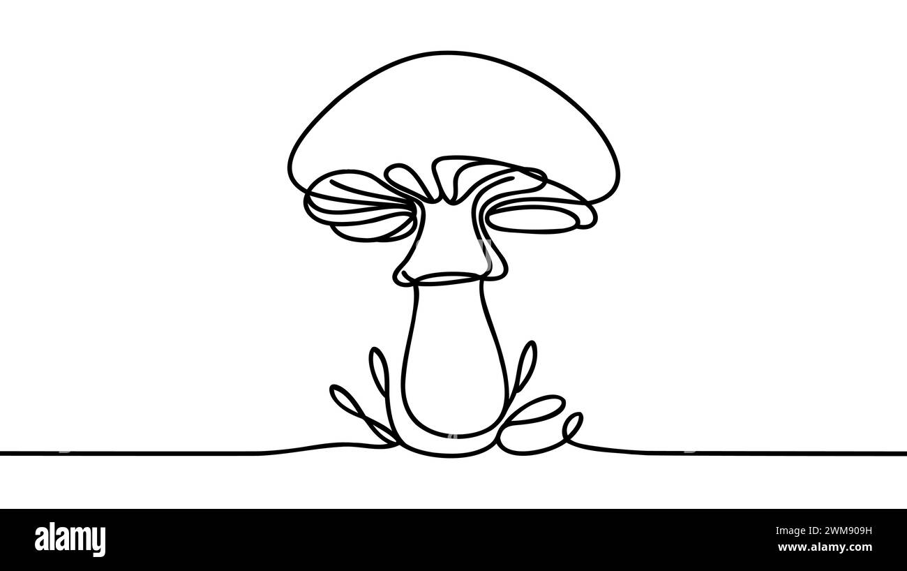 Continuous one line of mushroom in silhouette. Minimal style. Perfect ...
