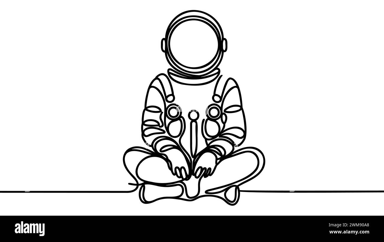Single continuous line drawing of Astronaut vintage style. Astronaut ...