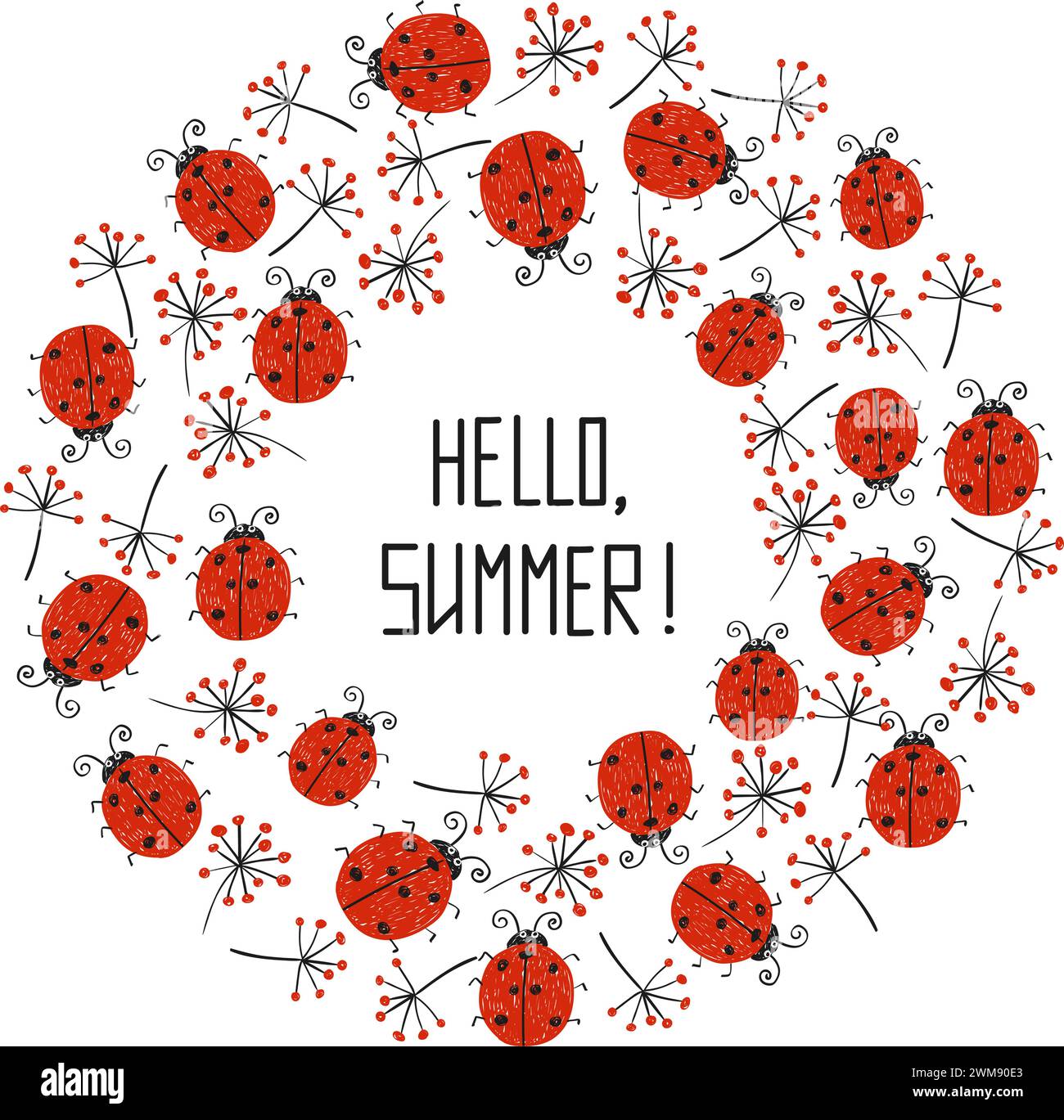 Wreath vector illustration made of branches and ladybugs. Vector ...