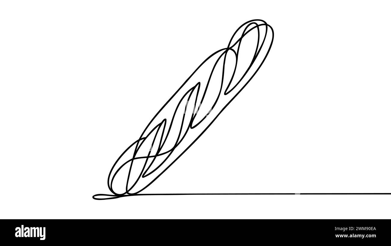 One continuous line drawing of long loaf bread. Simple black line ...