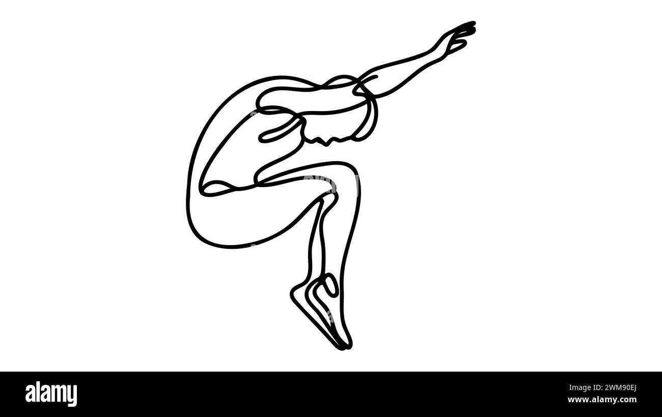 Person jumping one continuous line illustration on white background ...