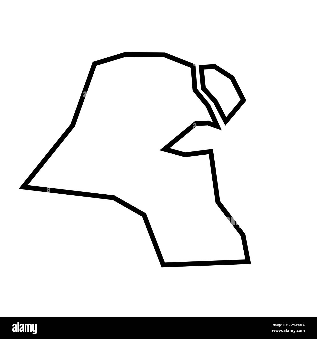Kuwait country thick black outline silhouette. Simplified map. Vector ...