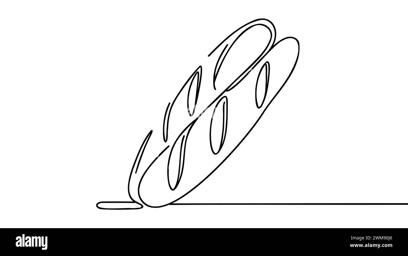 One continuous line drawing of long loaf bread. Simple black line ...