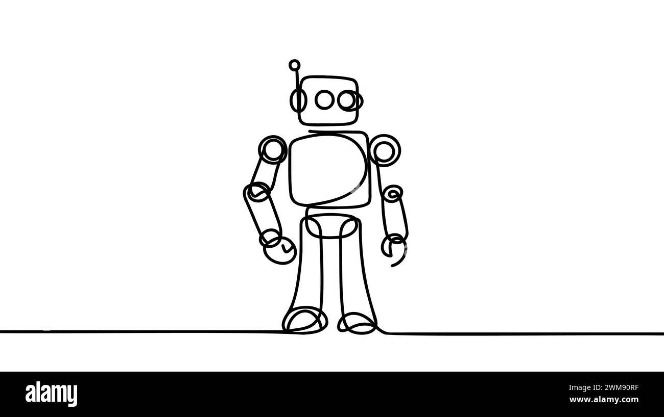 Continuous one line drawing toy robot for kids. Retro robot vintage ...