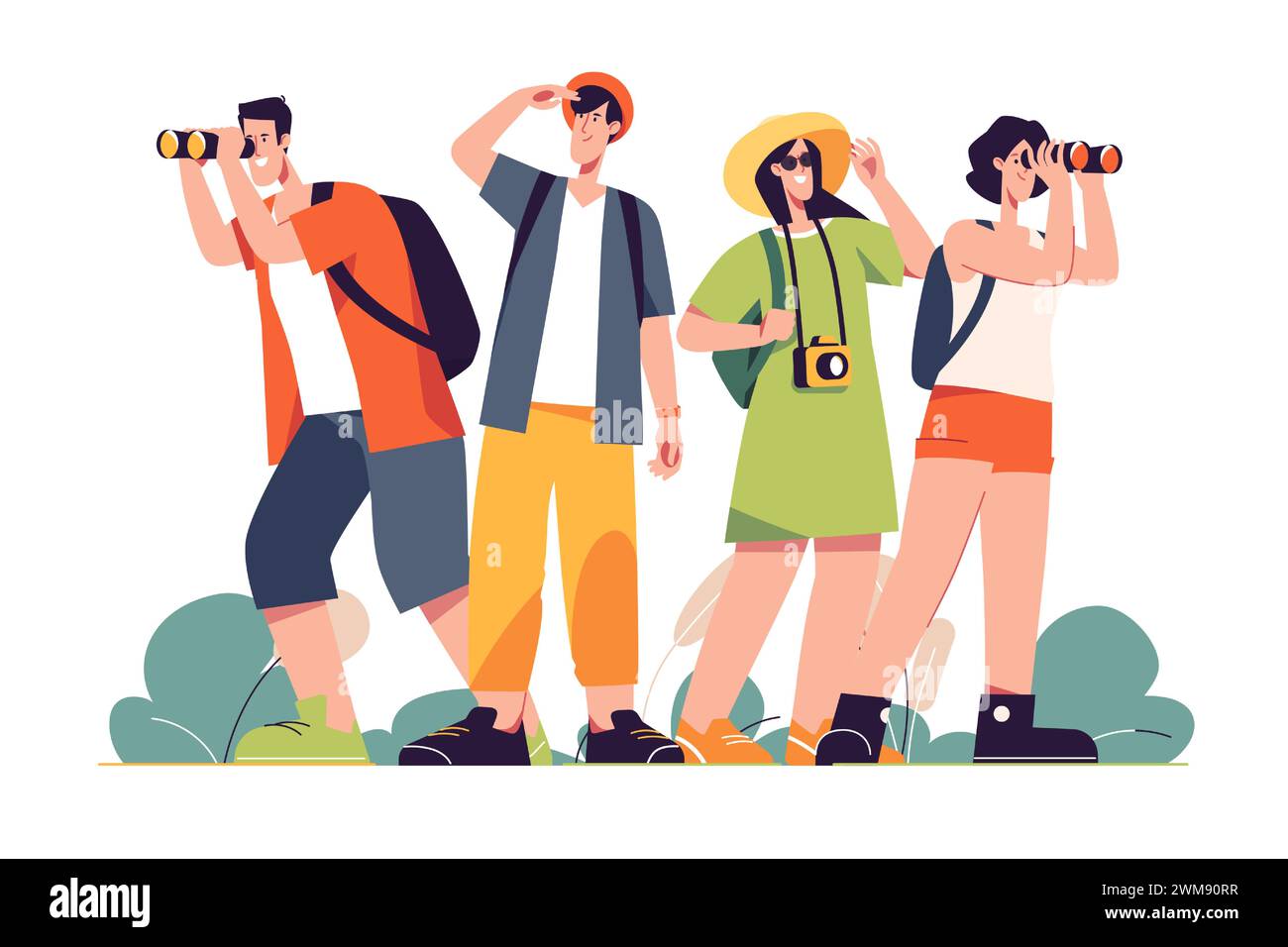 Female tourists enjoying nature summer Stock Vector Images - Alamy