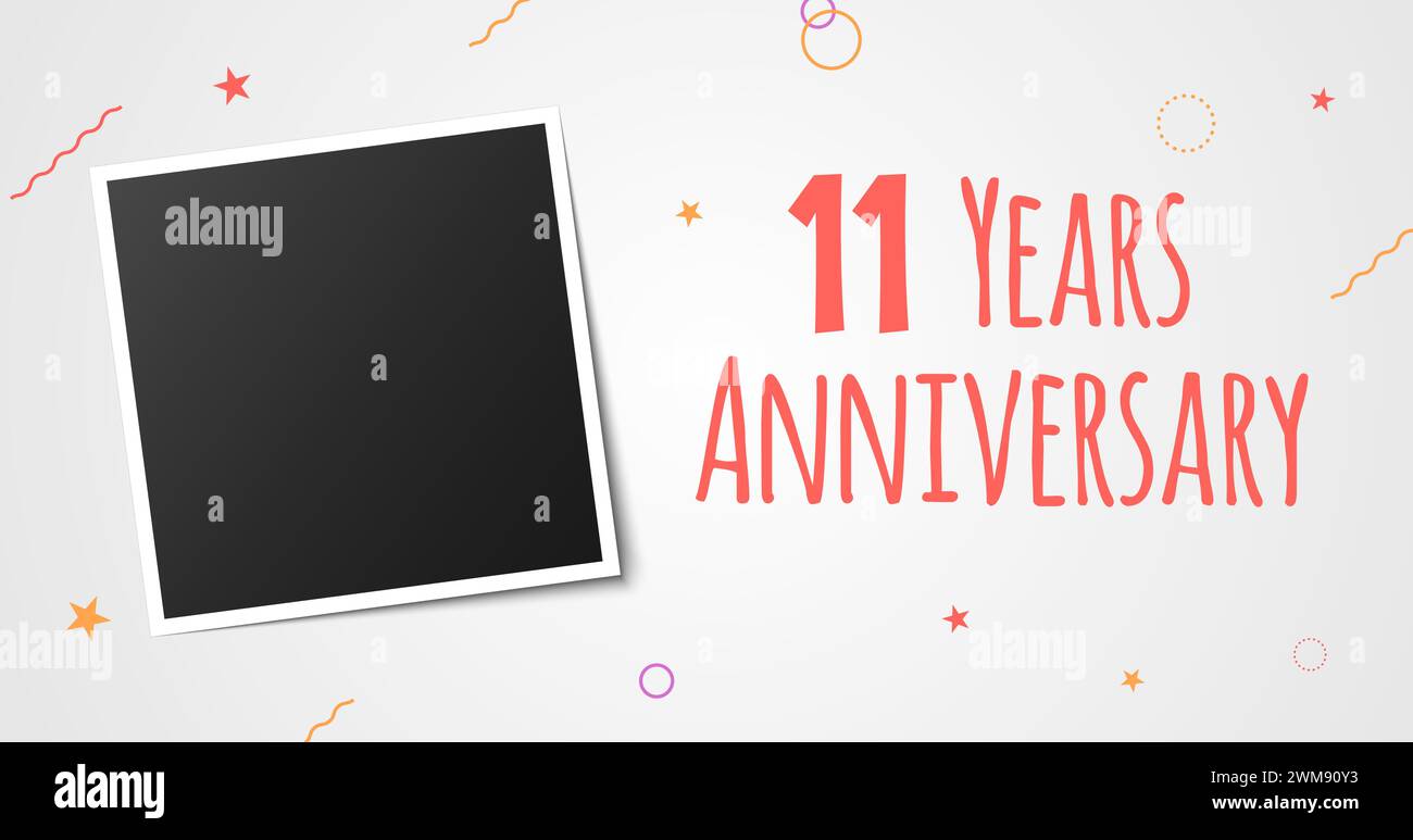 11 years anniversary photo frame card. 11th year anniversary vector ...