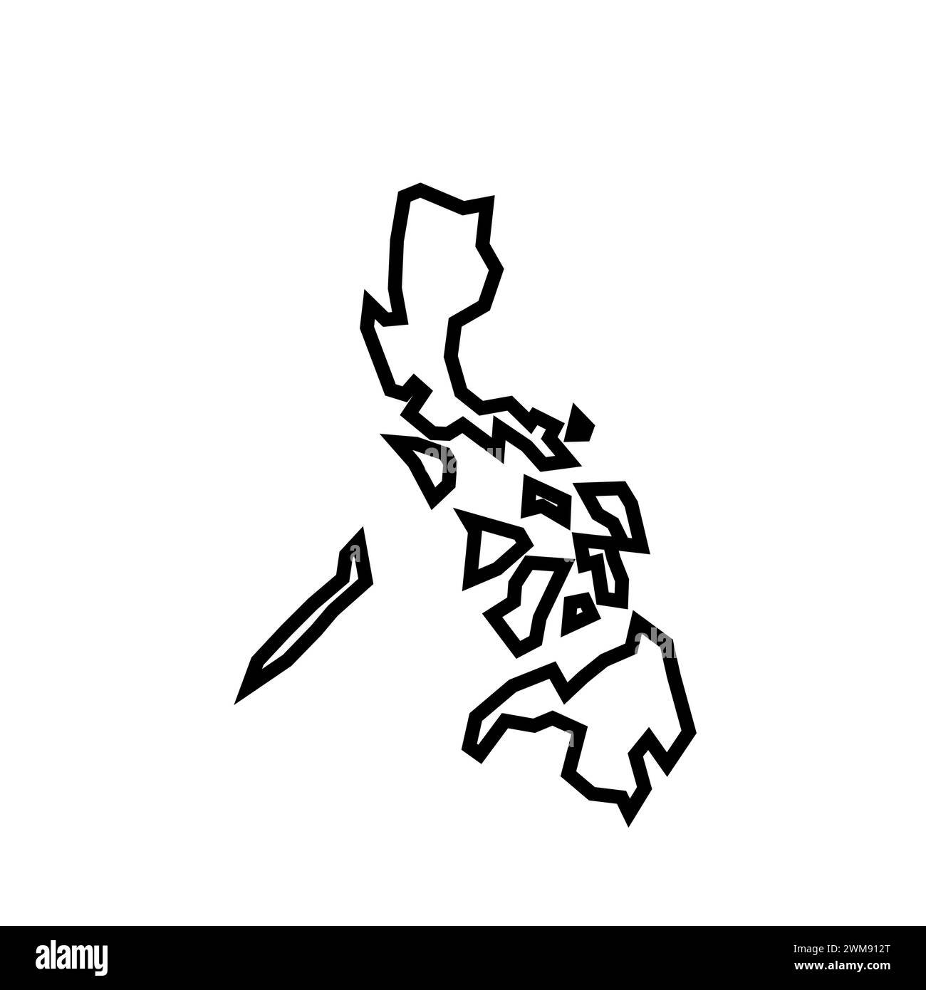 Philippines country thick black outline silhouette. Simplified map ...