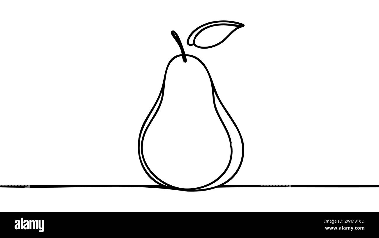 Pear fruit in continuous one line art drawing style. Minimalist black ...
