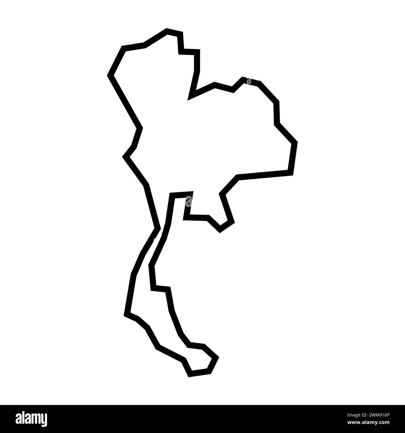 Thailand country thick black outline silhouette. Simplified map. Vector ...
