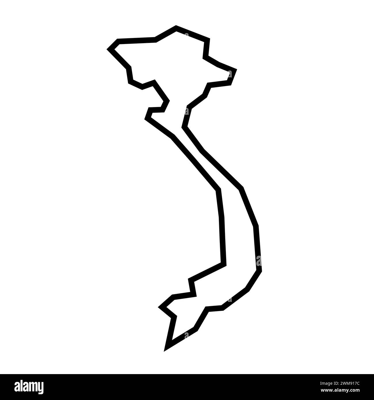 Vietnam country thick black outline silhouette. Simplified map. Vector ...